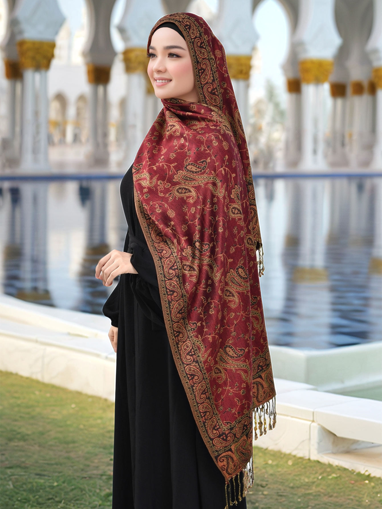 Tudung Long breathable Hijab Vintage Cashew tassels shawl Muslim woman ...