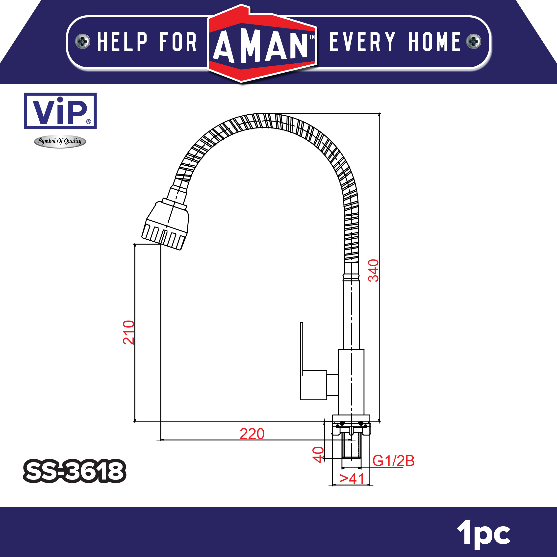 VIP SUS-304 Stainless Steel Flexible Pillar Sink Tap Kitchen Sink Tap ...