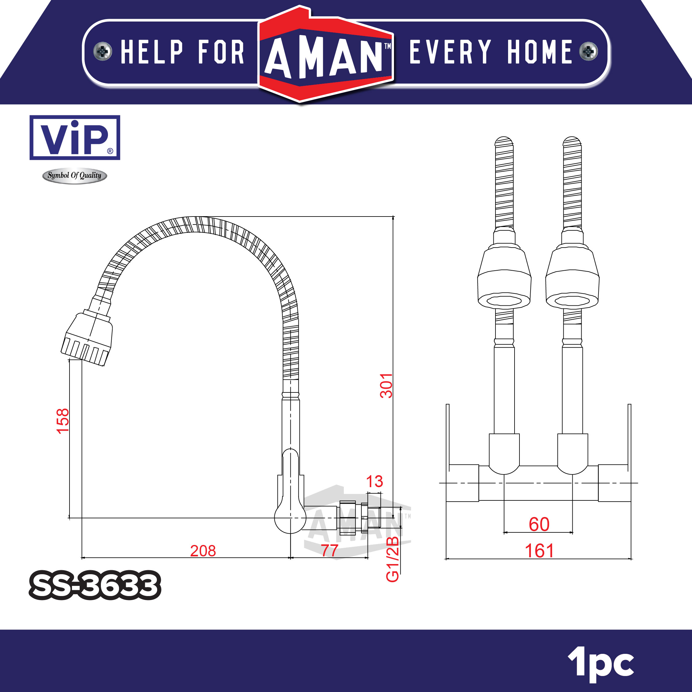 VIP SUS-304 Stainless Steel Flexible Double Wall Sink Tap Kitchen Sink ...
