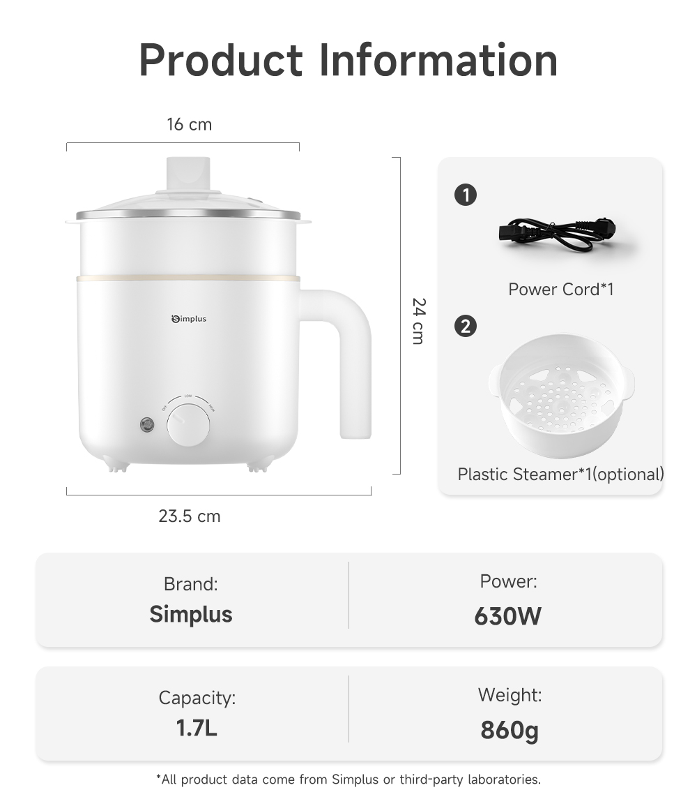 Simplus 1.7L Multi-Use Electric Cooker |630W|Non-Stick Coating|2 ...