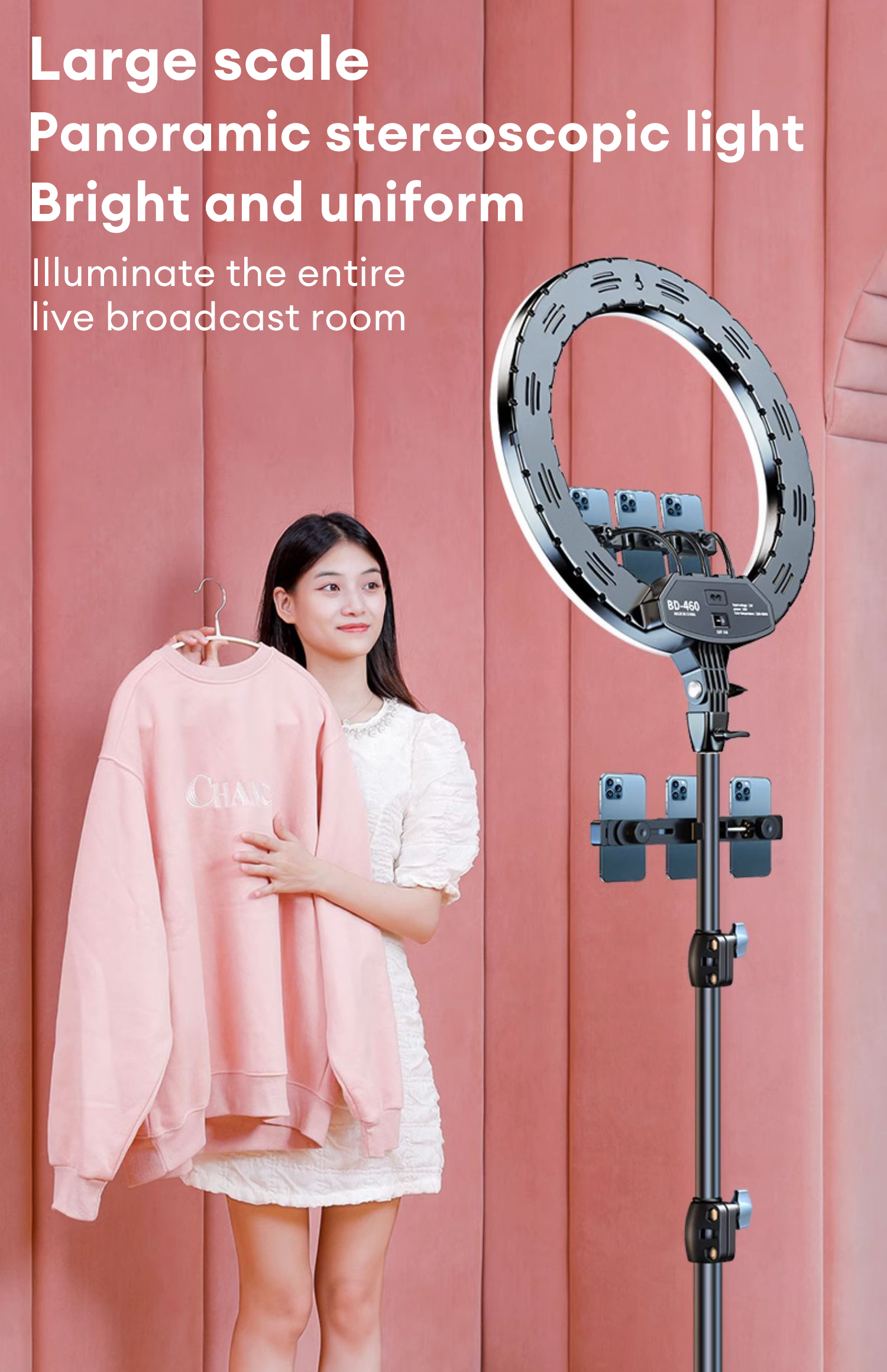 Led Ring fill light 45cm Dimmable selfie with stand tricolor beauty fill light live ring light ...