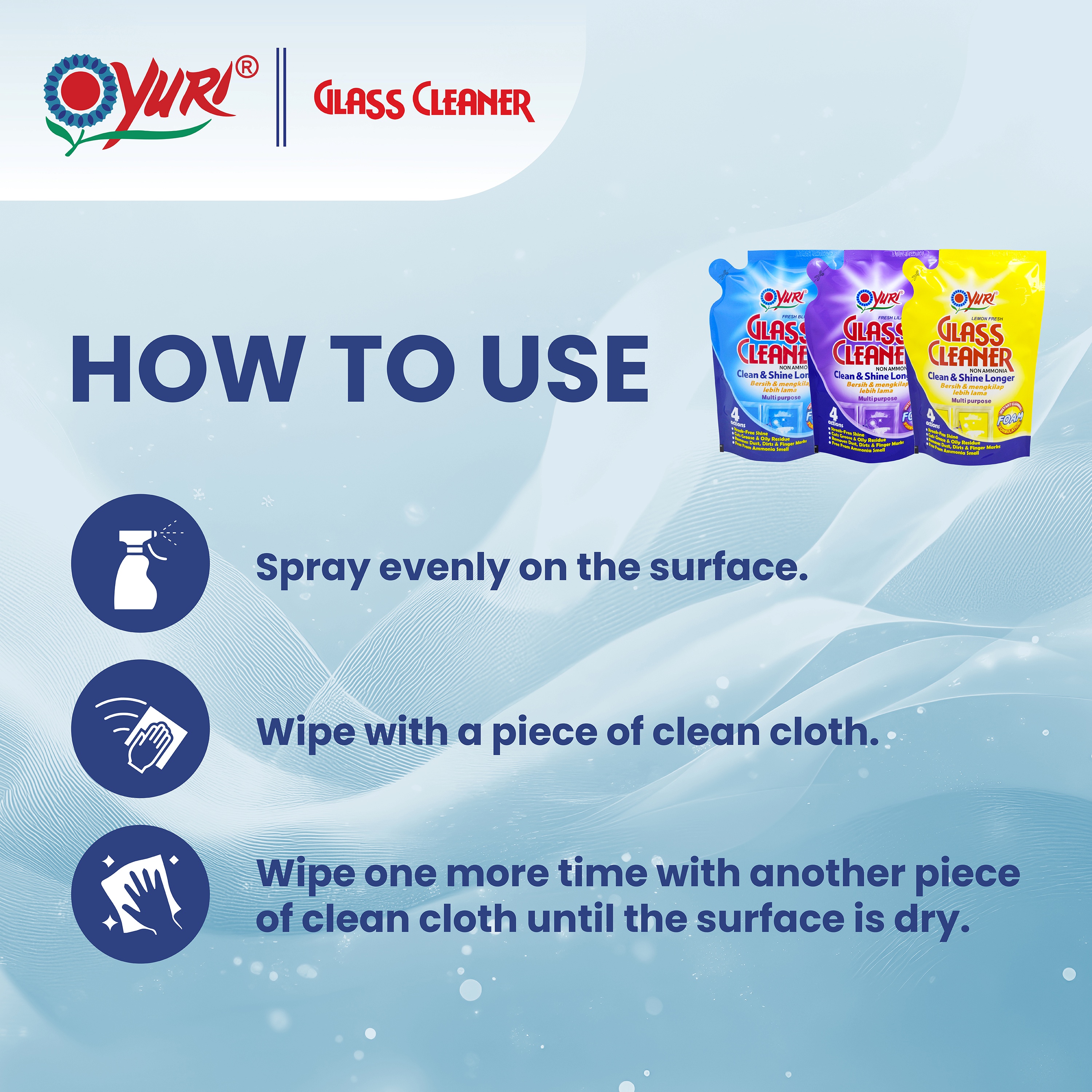 [Bundle of 3] Yuri Glass Cleaner Refill 410ml x3 (Ammonia-Free Suitable ...