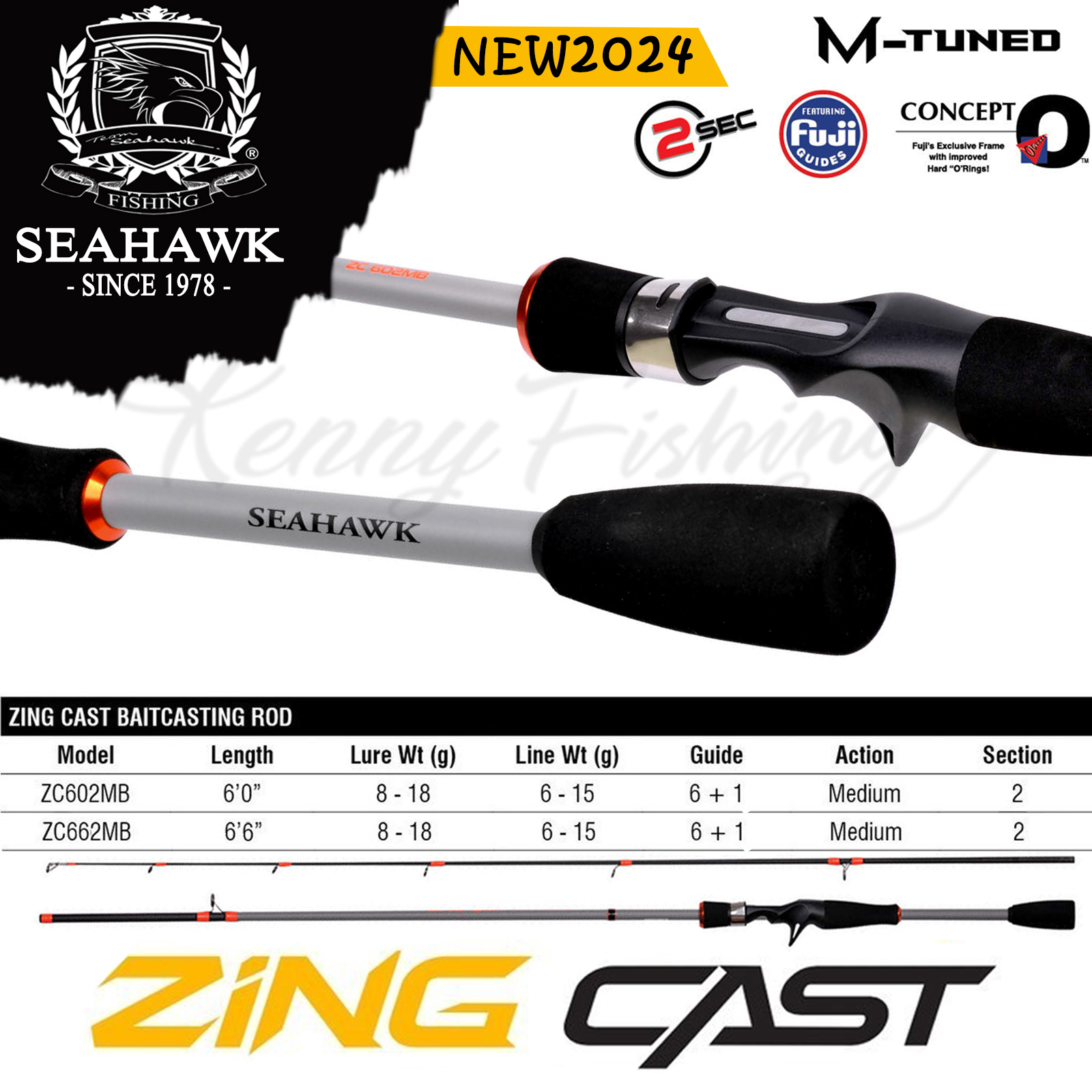 Seahawk Zing Cast BaitCasting Rod FUJI Guides | Fast Action High Carbon ...