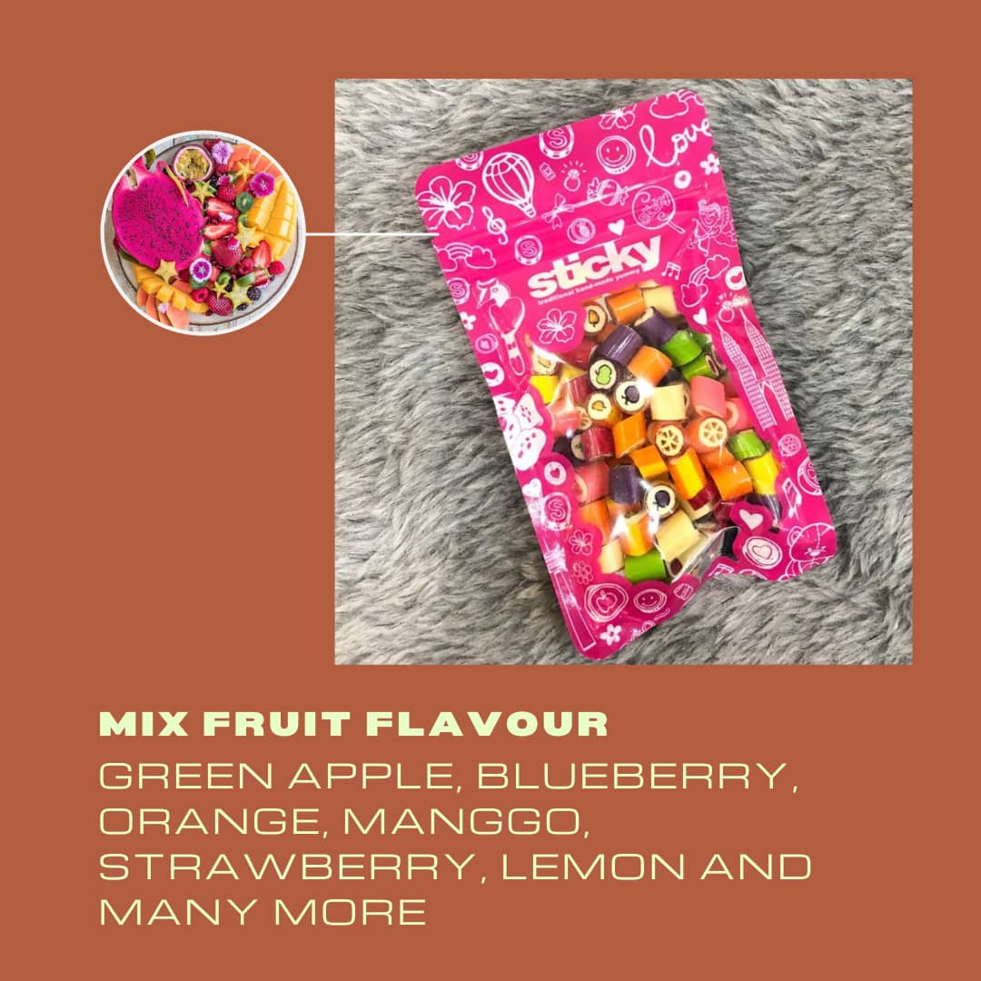 STOK SEDIA ADA Sticky Candy Halal Mix Fruits Sour Mix Halal Candy ...