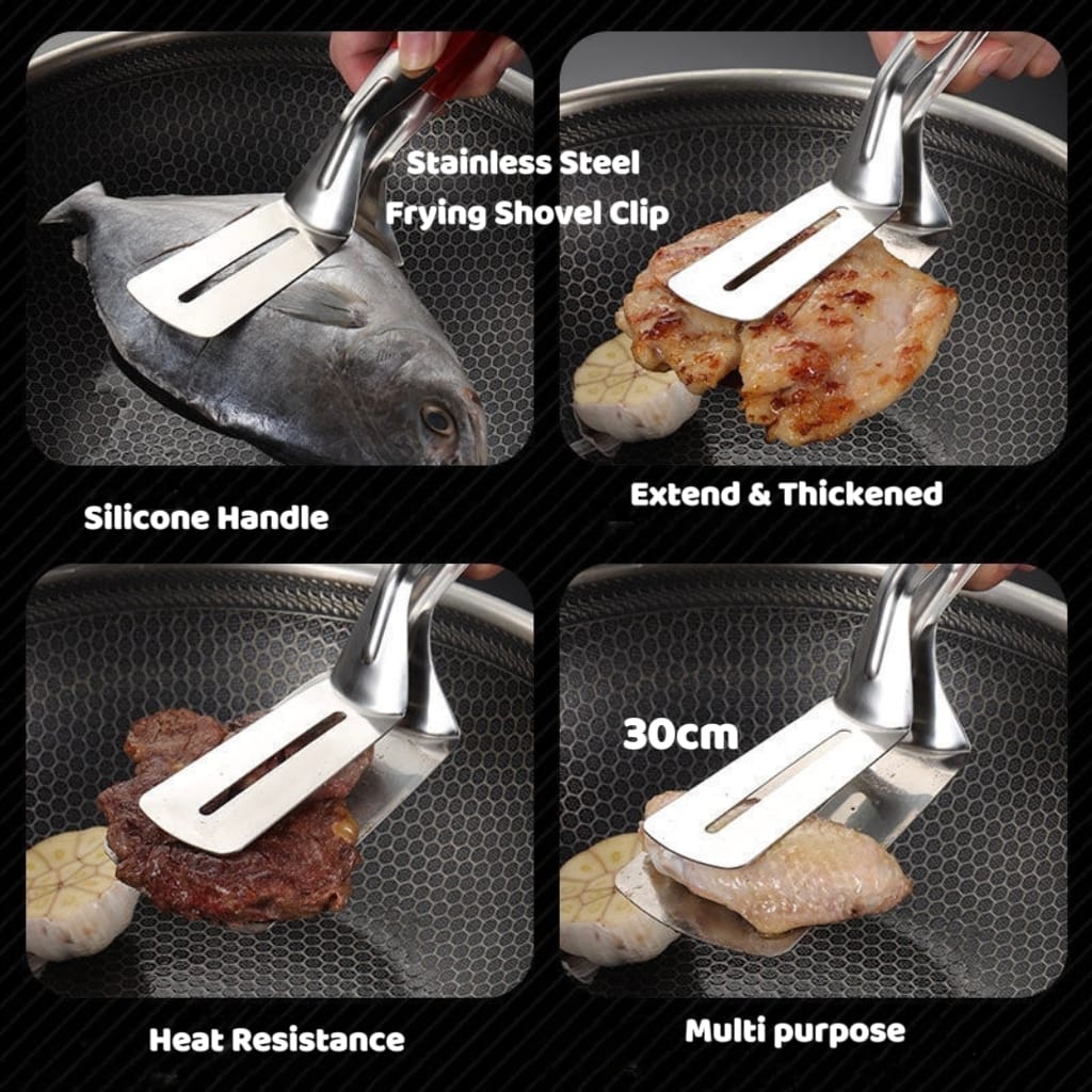 30cm/Stainless Steel Non Stick/Frying Shovel Clip/Pengepit Makanan ...