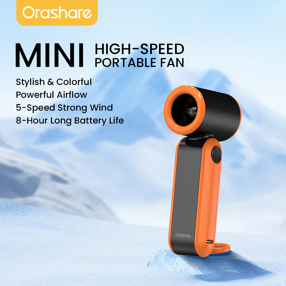 Orashare HF11H Mini Fan Turbo Cooling 5-Speed Wind 3000mAh Rechargeable ...