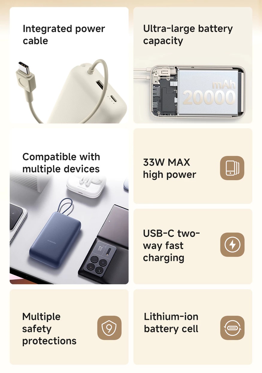 Xiaomi 33W Power Bank 10000mAh / 20000mAh (Integrated Cable) | Charge ...