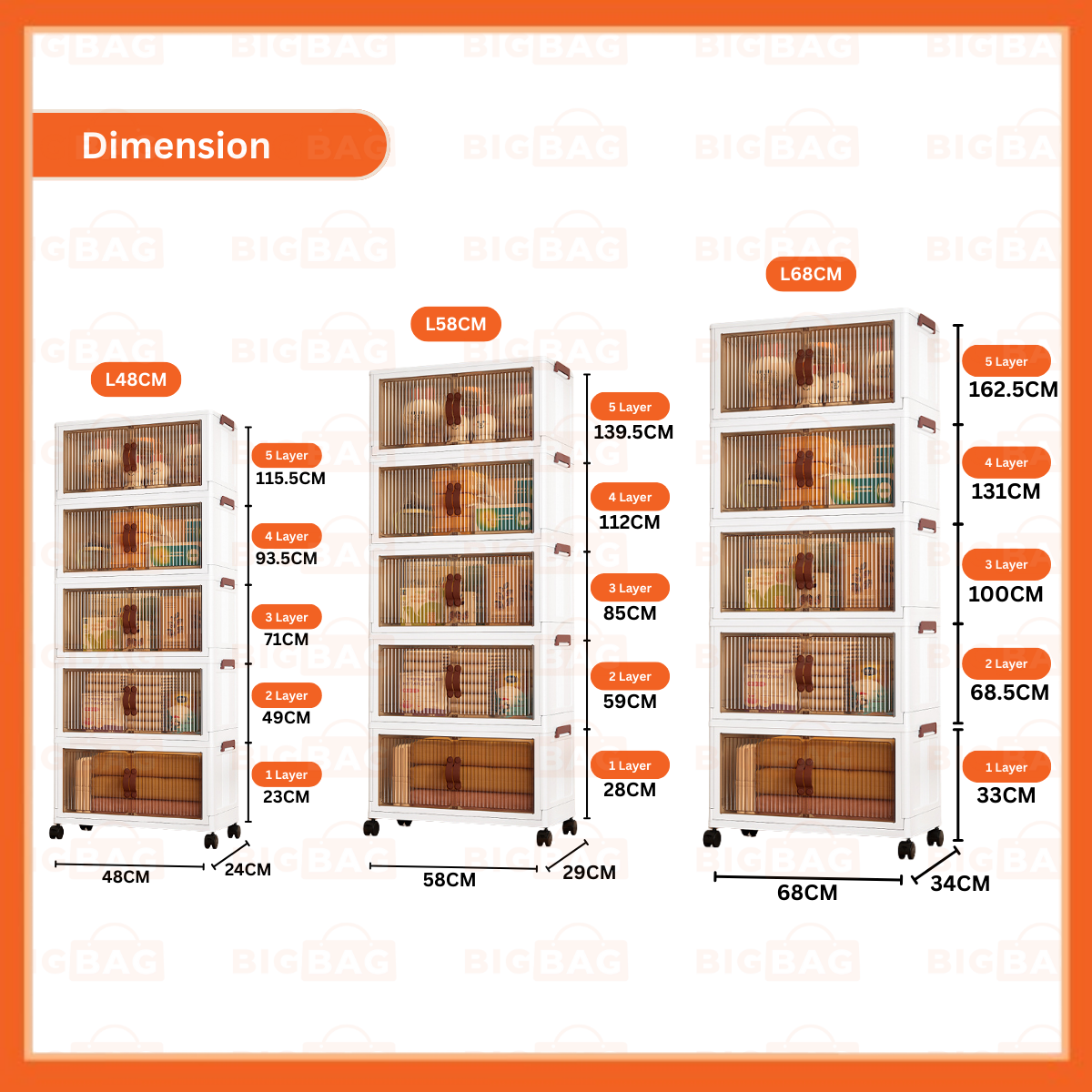 BIG BAG L48-68cm (1-5 Layers) Foldable Storage Cabinet Transparent ...