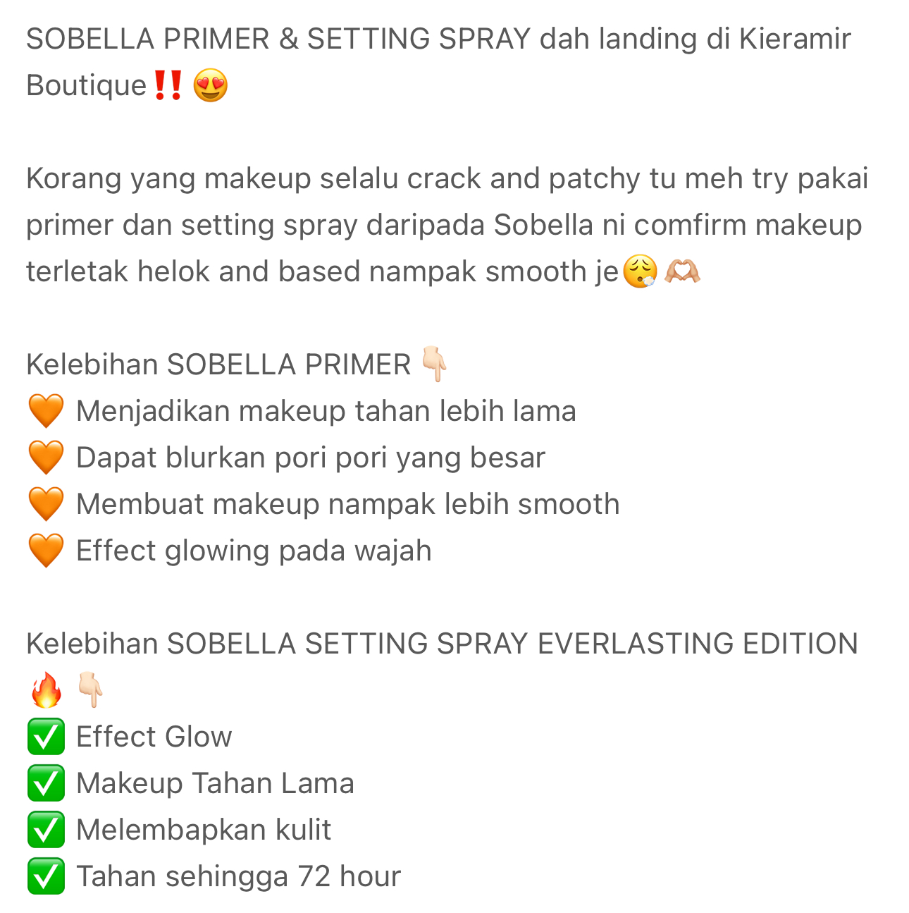SOBELLA MAKE UP PRIMER｜SOBELLA SETTING SPRAY｜ORIGINAL HQ | Shopee Malaysia