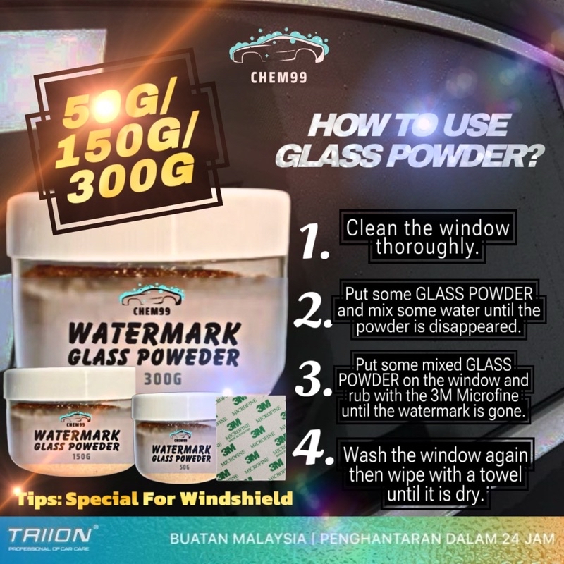 Watermark Remover Cermin Depan Glass Polishing Powder Serbuk Pengilat ...