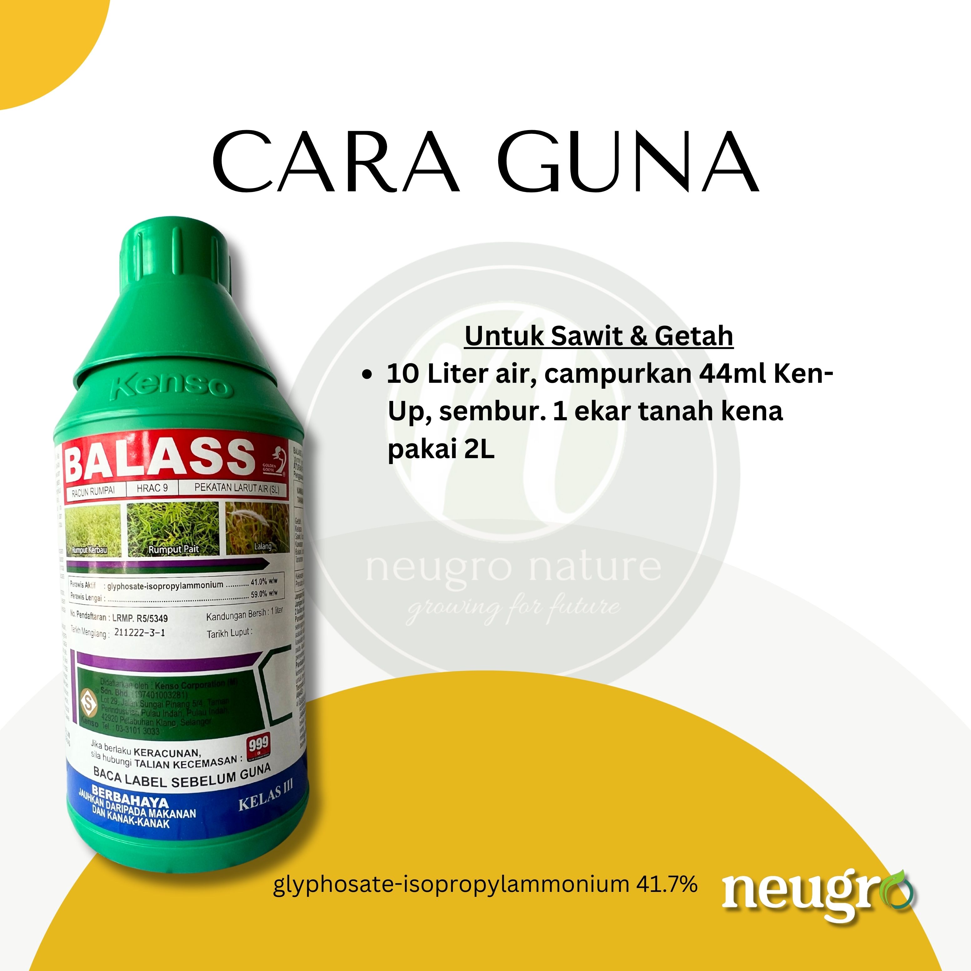 Kenso BALASS (1L/4L) Glyphosate-Isopropylammonium 41.0% Racun Rumput ...
