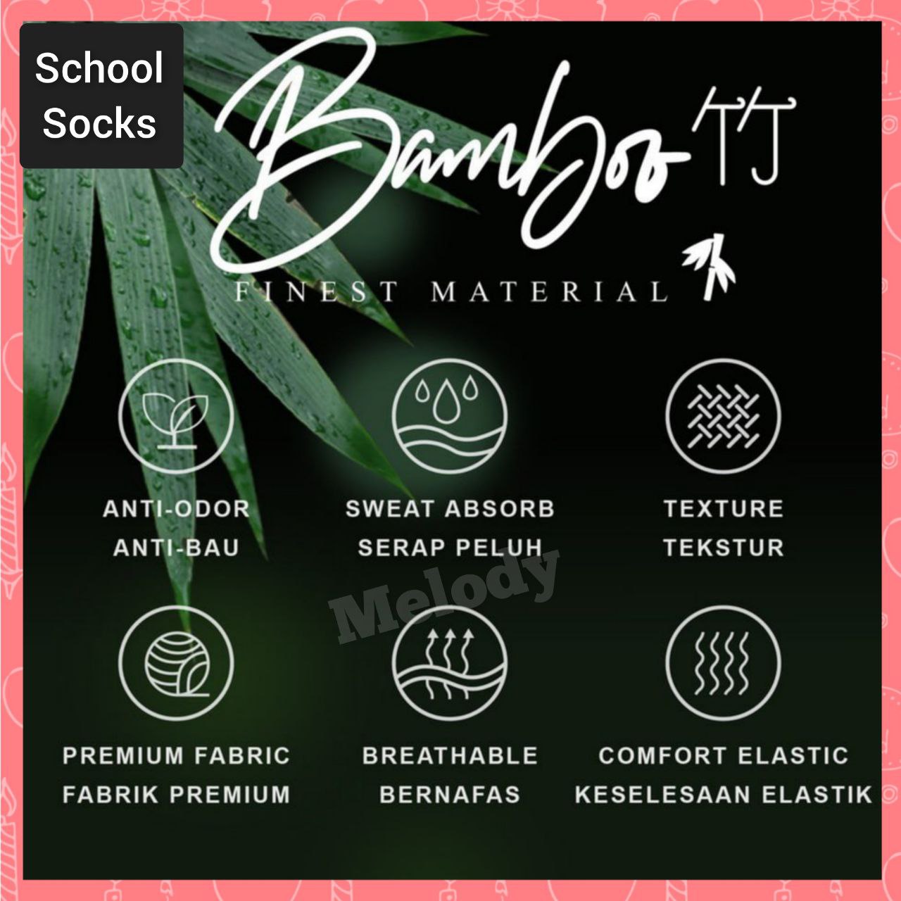 [ MELODY729 ] S5011 Black Bambo Fibre School Socks / Stokin Hitam ...