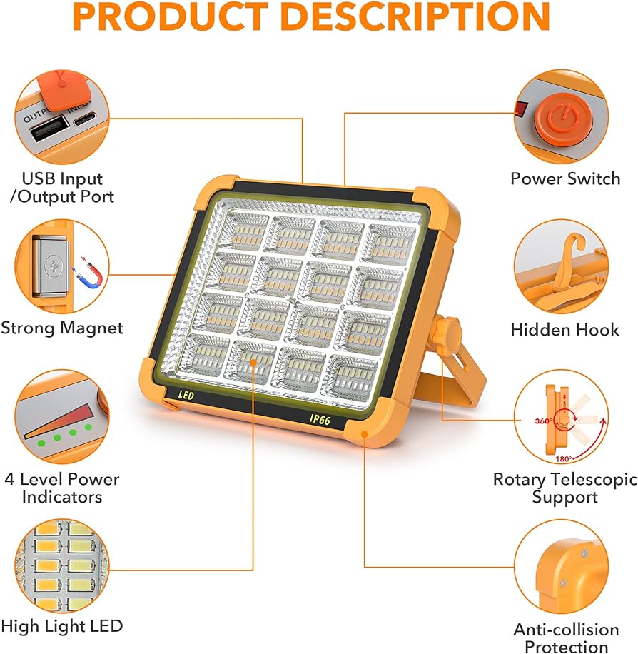 16Grids 20000 Watts Portable Lampu LED Rechargeable Solar Flood Light ...