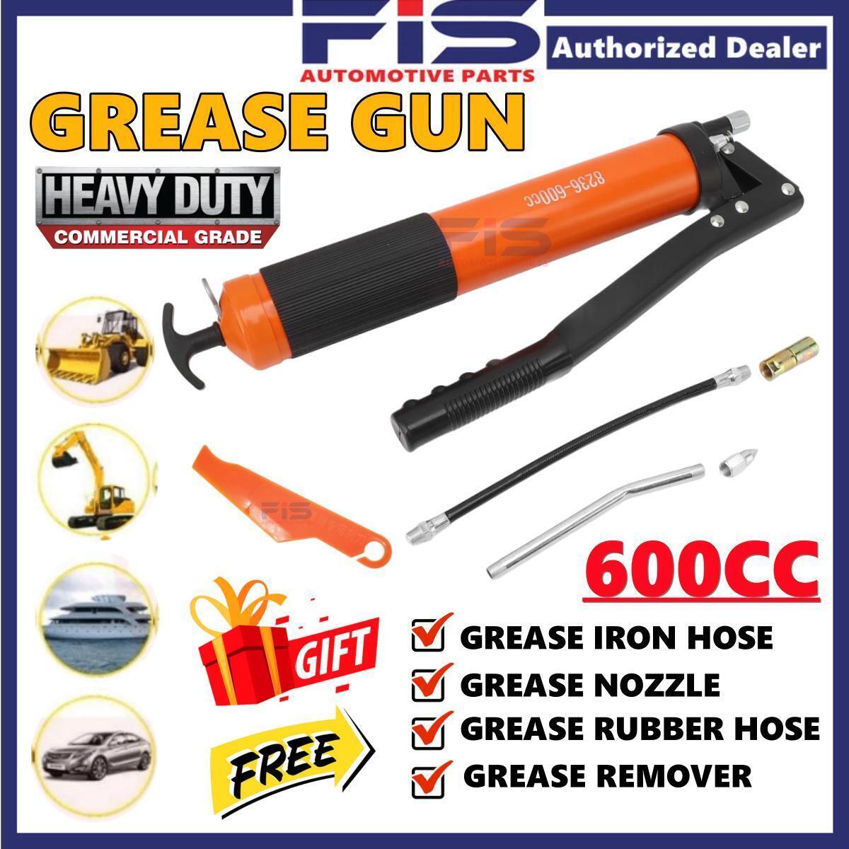 FIS Oil Grease Gun Hand Lever Pump 600cc Heavy Duty Flexible Hose ...