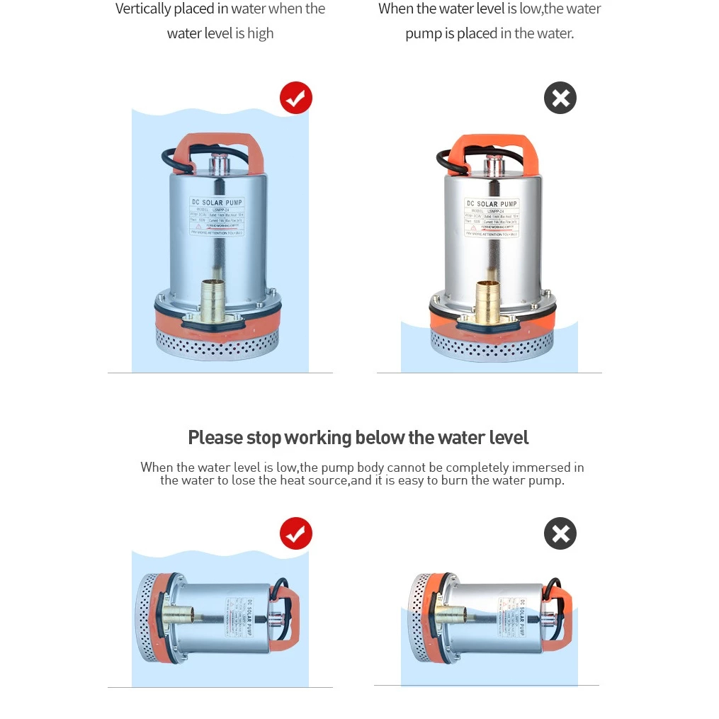 DC Water Pump DC Submersible Pump Silver Aluminum Motor 70W Power 1m³/h ...