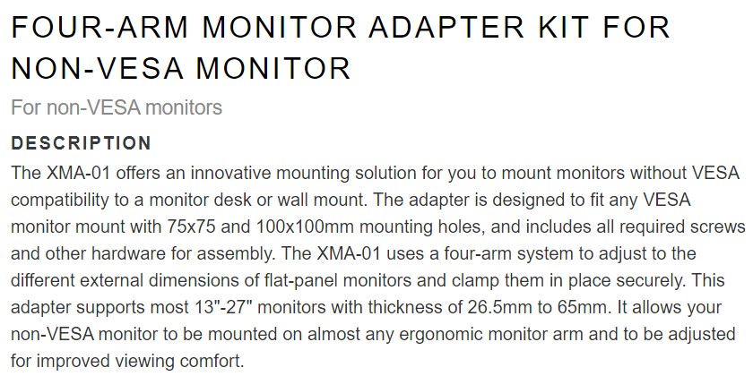 XMA Universal Vesa Monitor Bracket Adapter for Monitor Size 13" - 27 ...