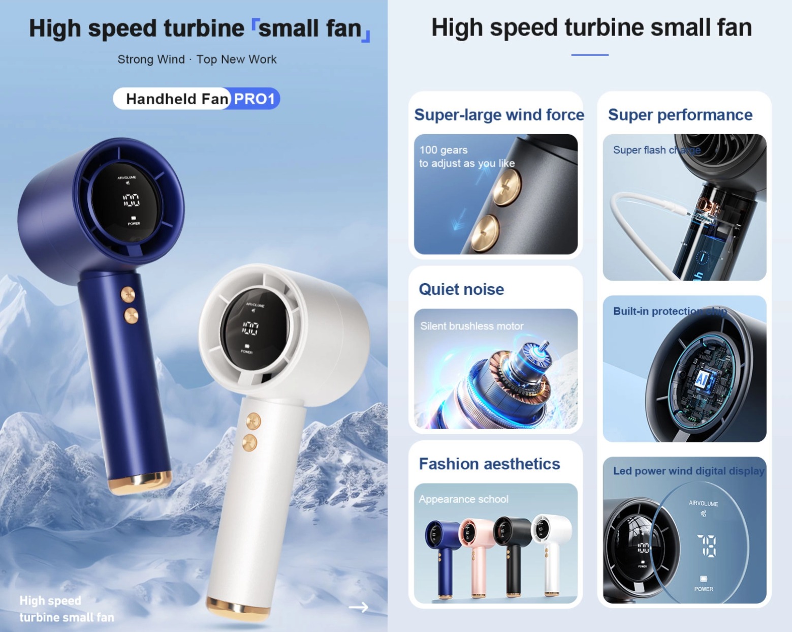100-speed handheld fan, a USB mini portable bladeless rechargeable LED ...