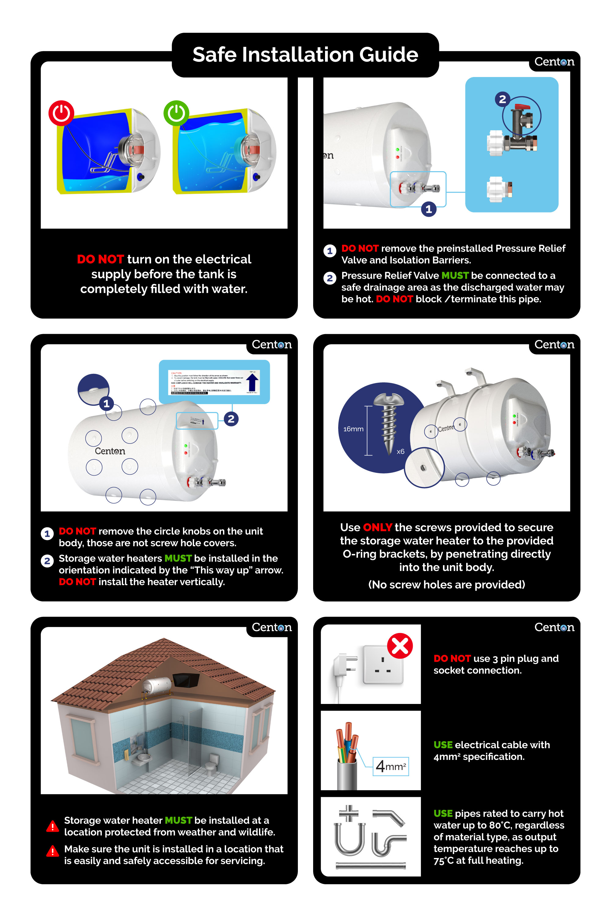CENTON Multipoint Storage Water Heater - Neptune Series (30, 40, 50, 70 ...