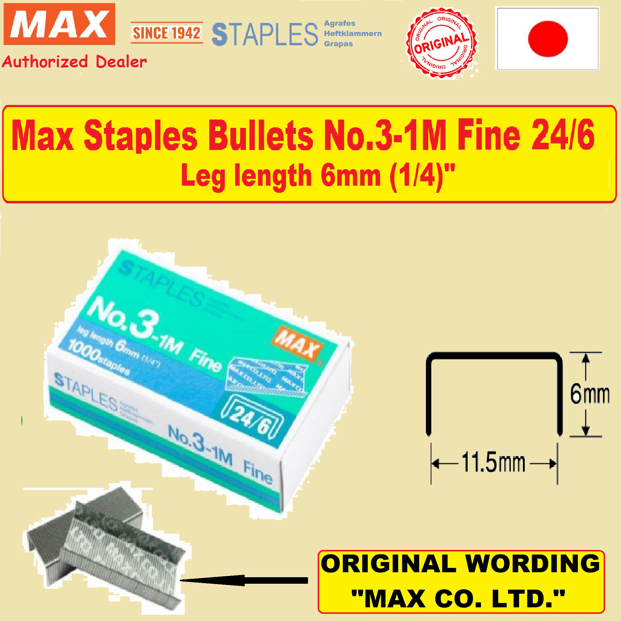*ORIGINAL* MAX No.3-1M Fine Staples 20 Small Box Stapler Bullet Dawai ...