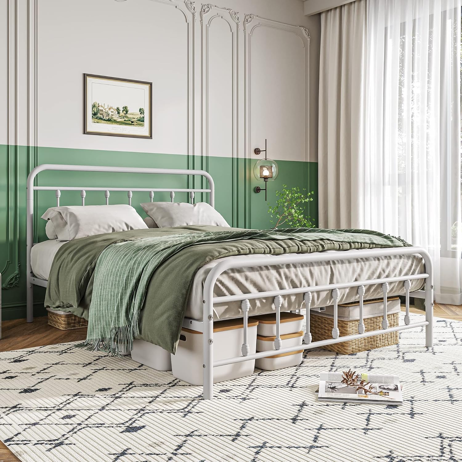 Metal Bed Frame Katil Queen/King Bed White Katil Besi Heavy Duty Iron ...