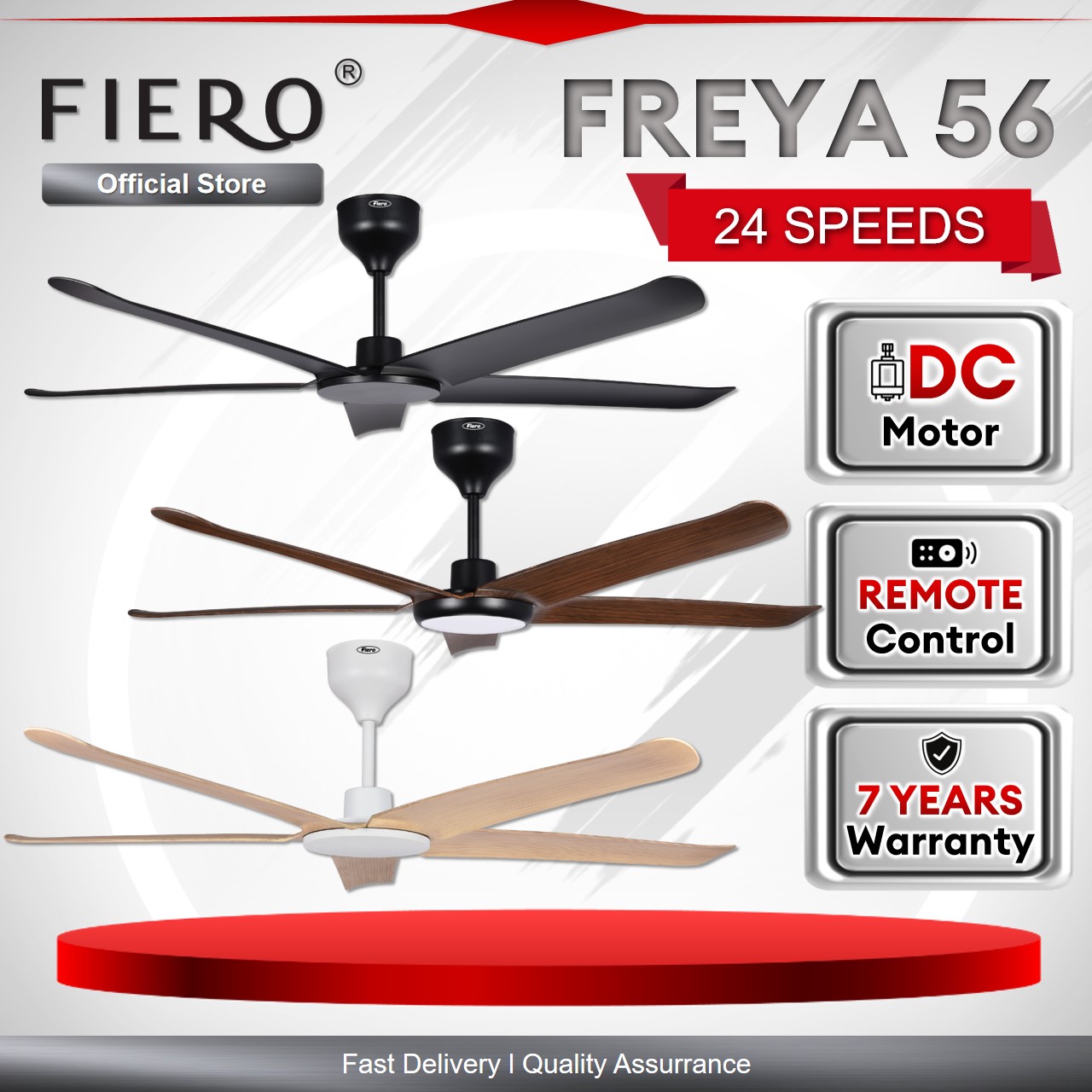 Fiero FREYA FREYA LED 5 Blades DC Motor Ceiling Fan with 24 Speeds+RF ...