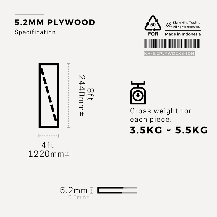 5.2mm Plywood (2ft x 8ft) DIY board sheet | timber panel wood | plywood ...
