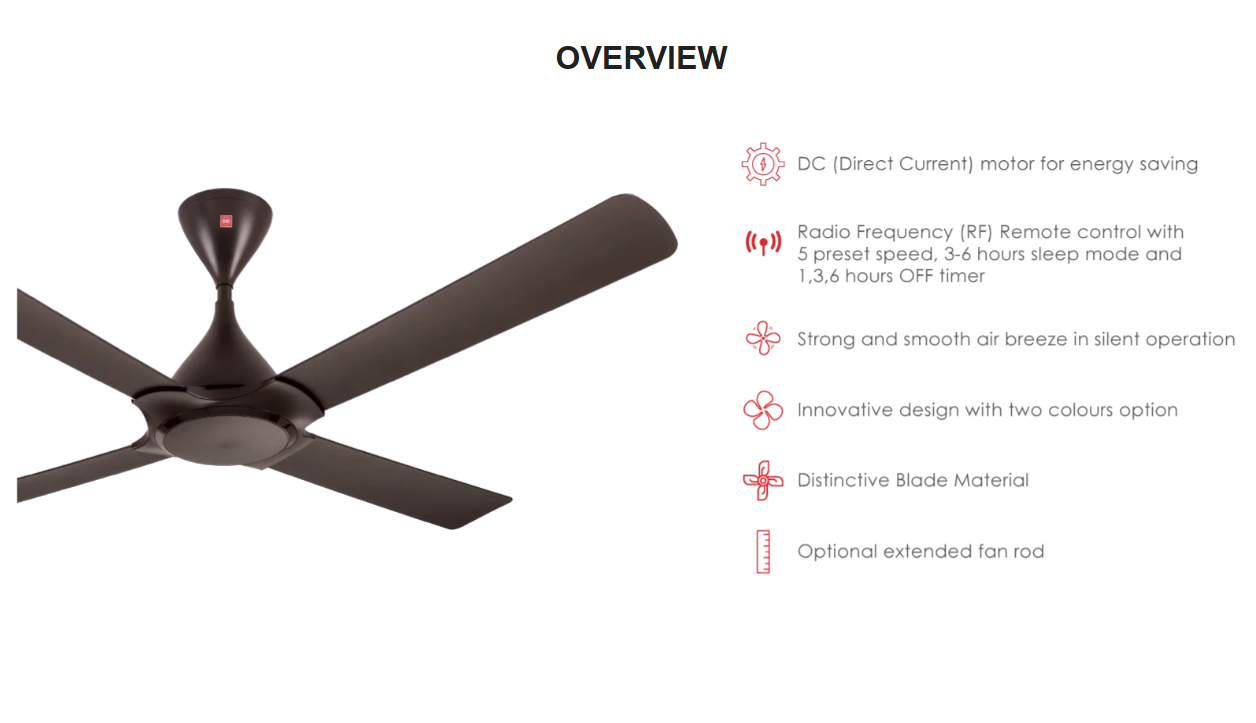 KDK K14RH 4 BLADE DC MOTOR REMOTE CONTROL CEILING FAN BROWN & GREY ...