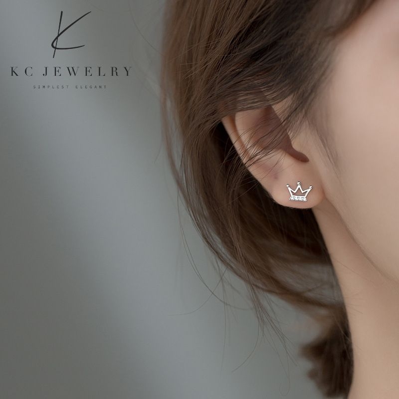 KC Jewelry S925 Silver WhiteGold Plated Diamond Queen Crown Stud ...