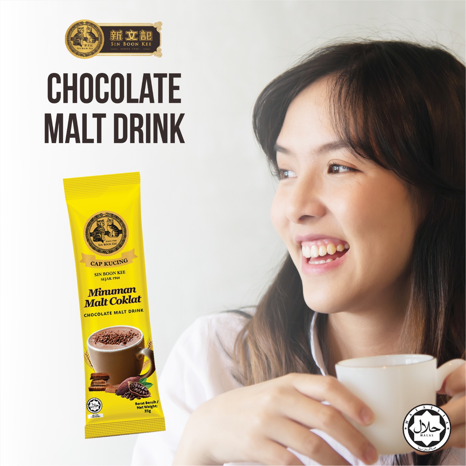 [ Loose 100 sachets ] CAP KUCING Chocolate Malt｜Minuman Malt Coklat｜Sin ...