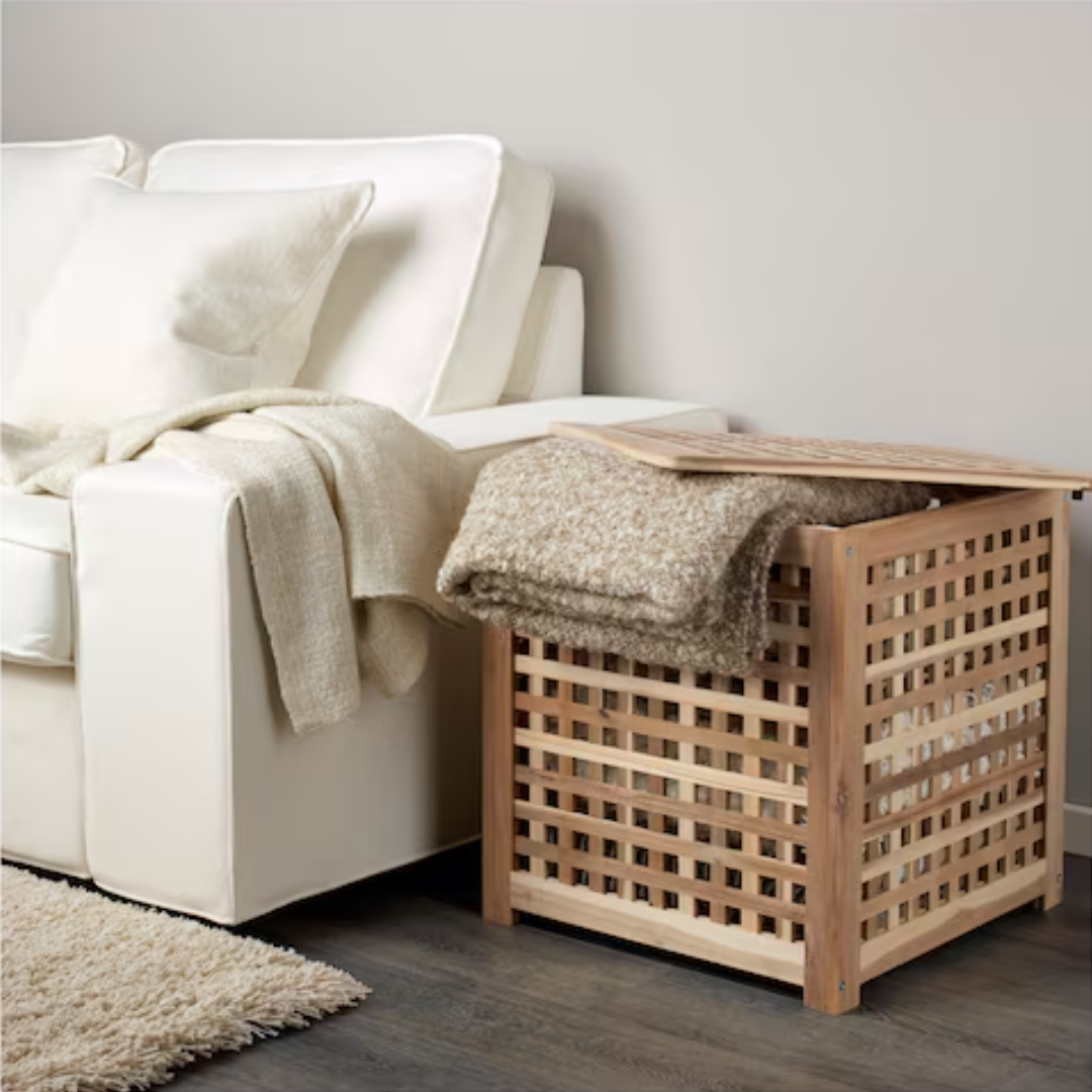 HOL Storage Table Acacia Solid Wood Side Table with Compartment Nordic ...