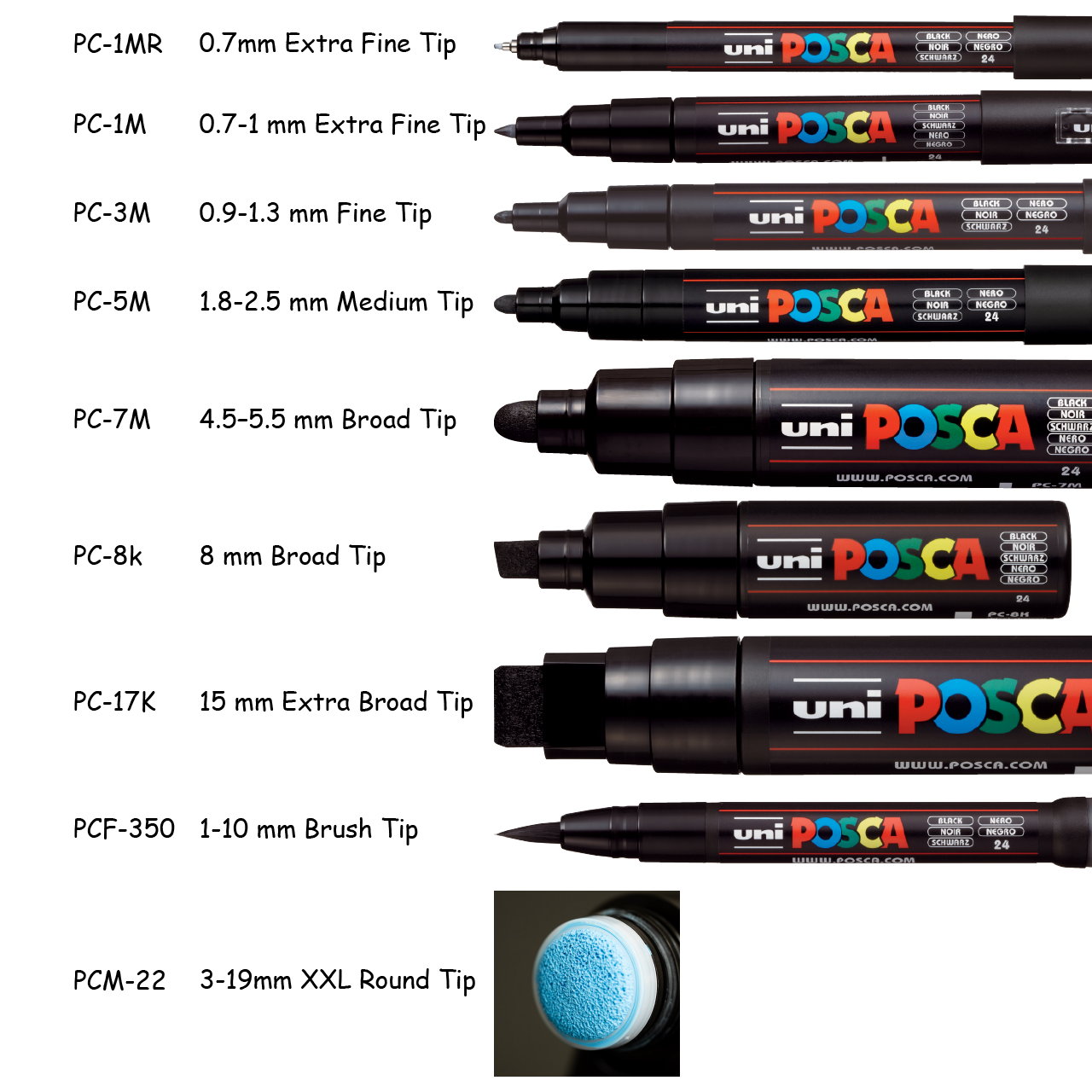 Uni Posca Mop'R Water Based Paint Marker XXL 3-19mm Round Tip 8 Colours ...
