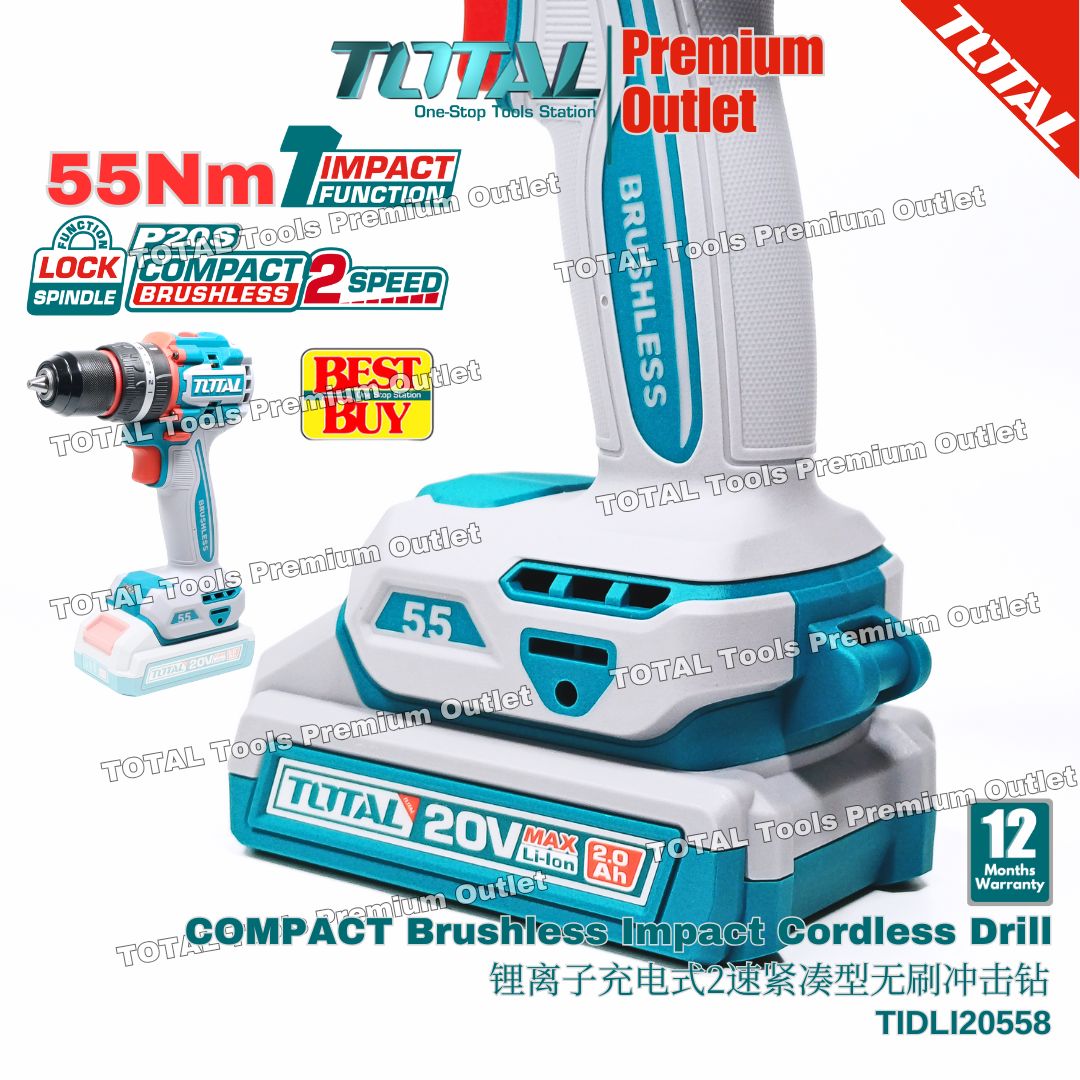 TOTAL Tools 55Nm BL motor compact cordless impact drill w/47 pcs ...