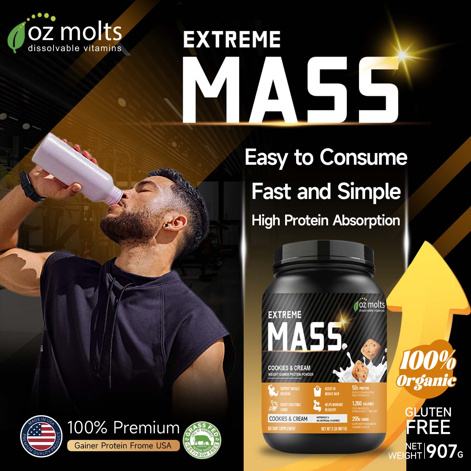 Ozmolts MASS Powder Muscle Building Mass Protein Powder Supplement ...