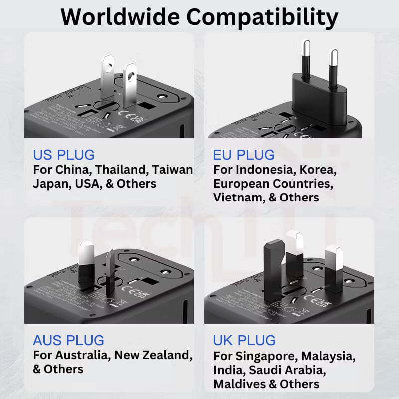 Titan FTC-S23 28W International Travel Plug Adaptor with 2 USB-A & 3 ...