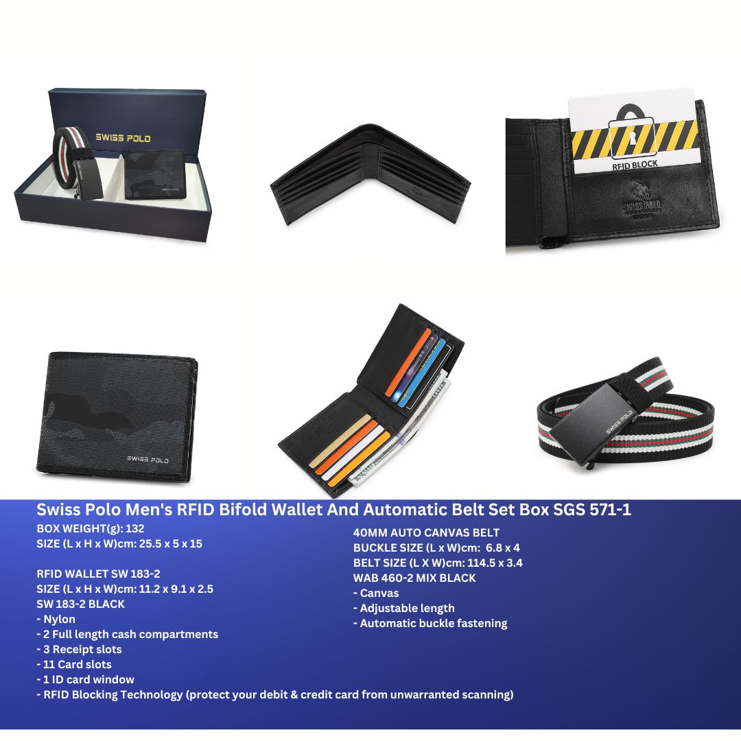 Swiss Polo Men's RFID Bifold Wallet And Automatic Belt Gift Set Box ...