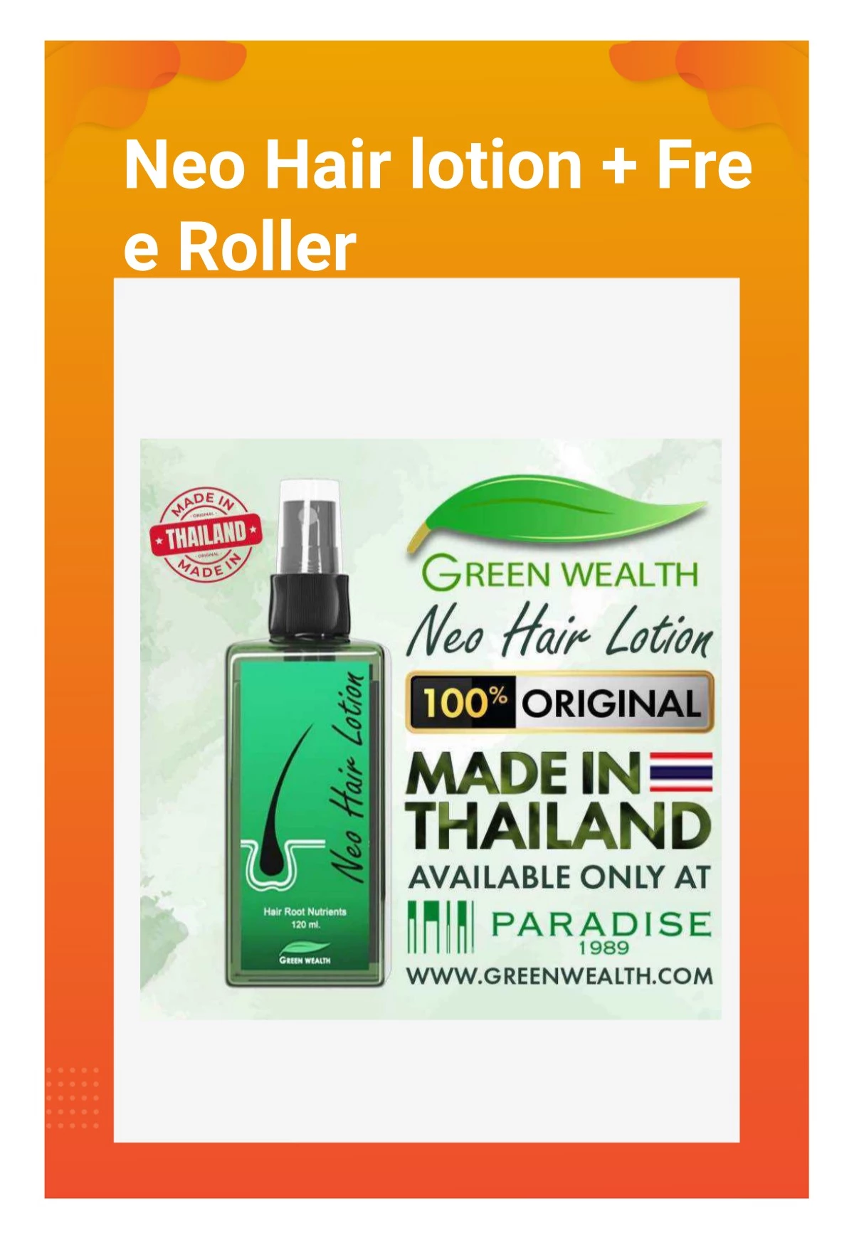 Neo Hair Lotion 120ml + FREE Derma Roller | Hair Growth Treatment | 100 ...