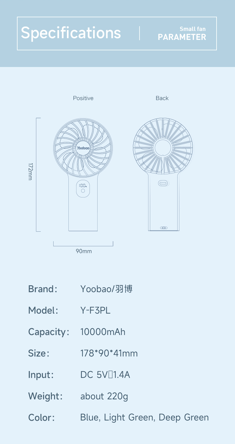 Yoobao F3PL 10000mAh Rechargeable Handheld Mini USB Fan Portable Mini ...