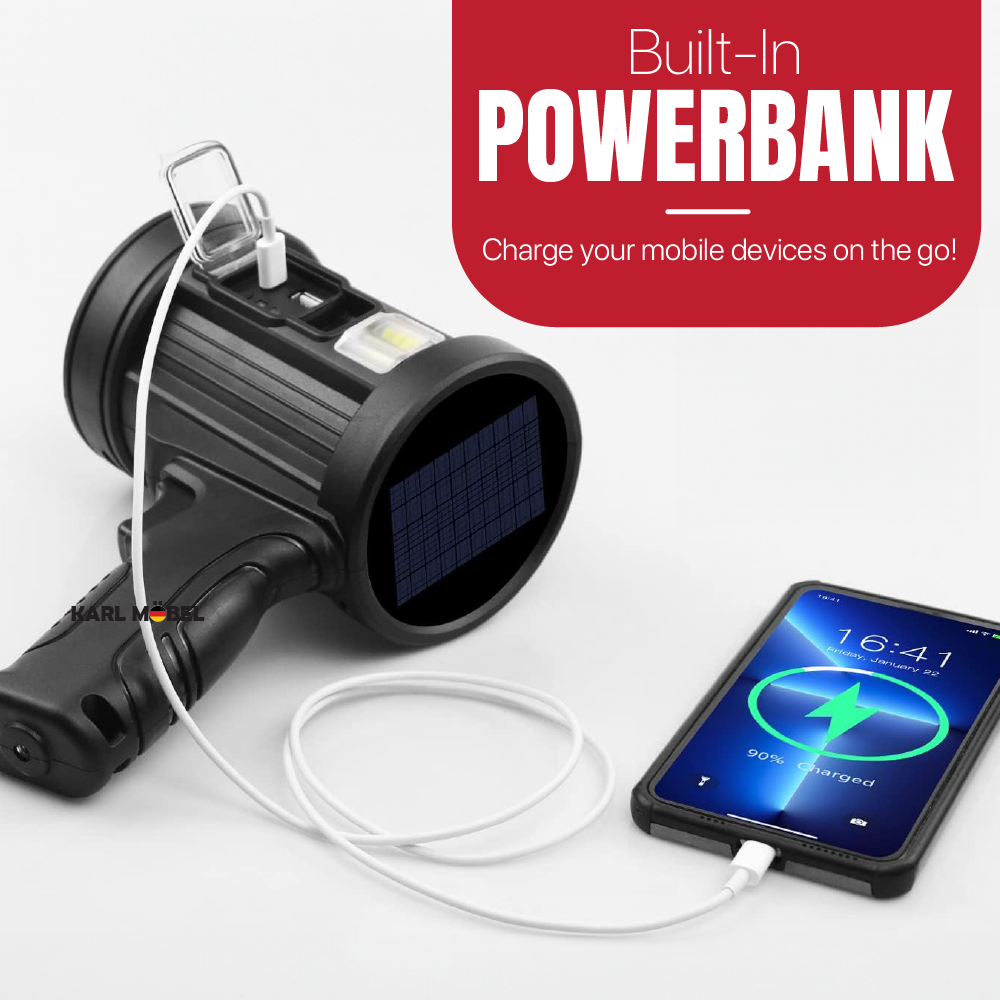 LED Torch Light Solar Rechargeable Camping Flashlight Lumens Portable ...