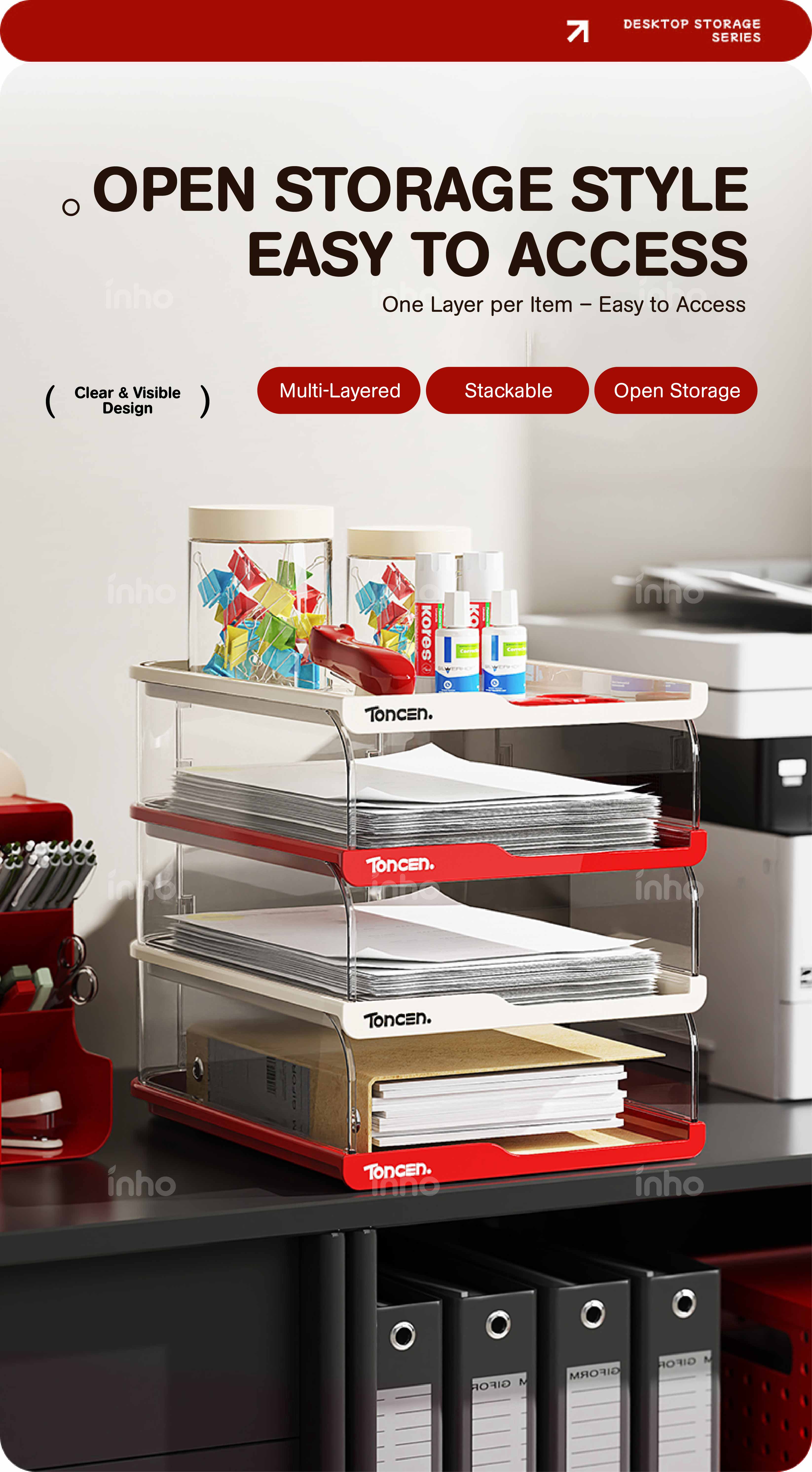 INHO L25cm (3-4 Layers) Desktop Office File Storage Rack Paper Document ...