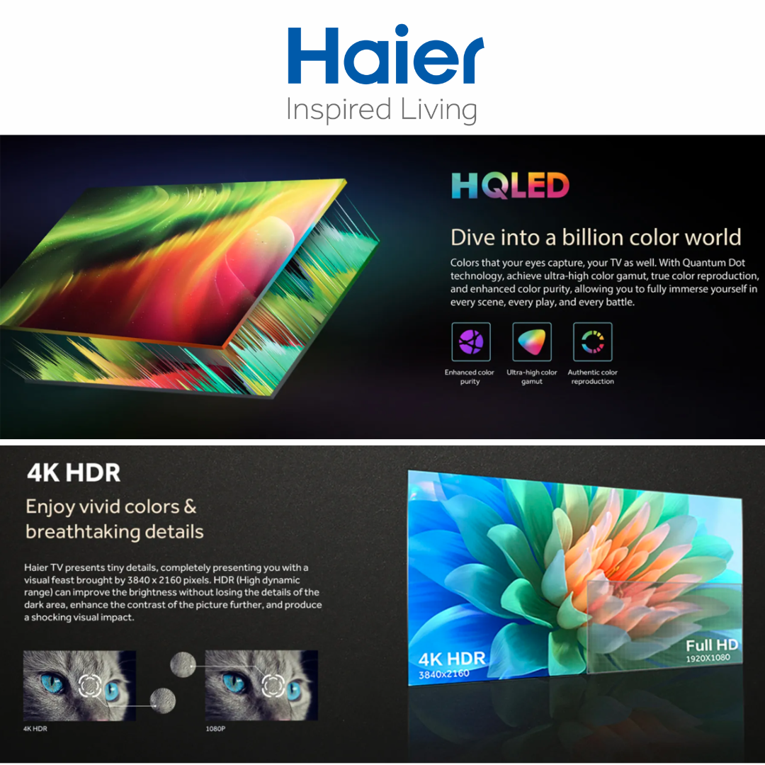 Haier 50 55 65 Inch S75E Series HQLED TV 4K Smart UHD Android QLED TV ...