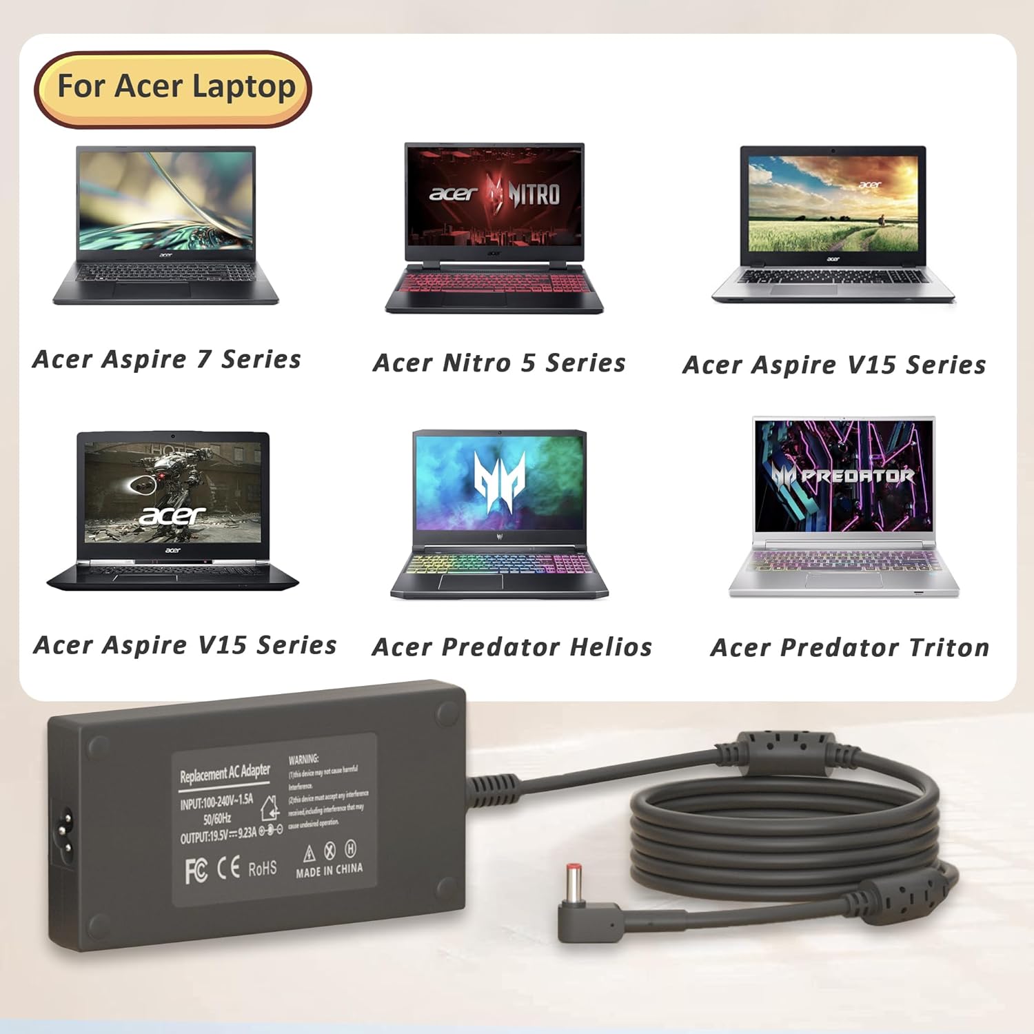 Acer 65W 180W Charger (5.5*1.7mm) acer aspire e15 e14 e11 es1 e5 e3 e1 ...