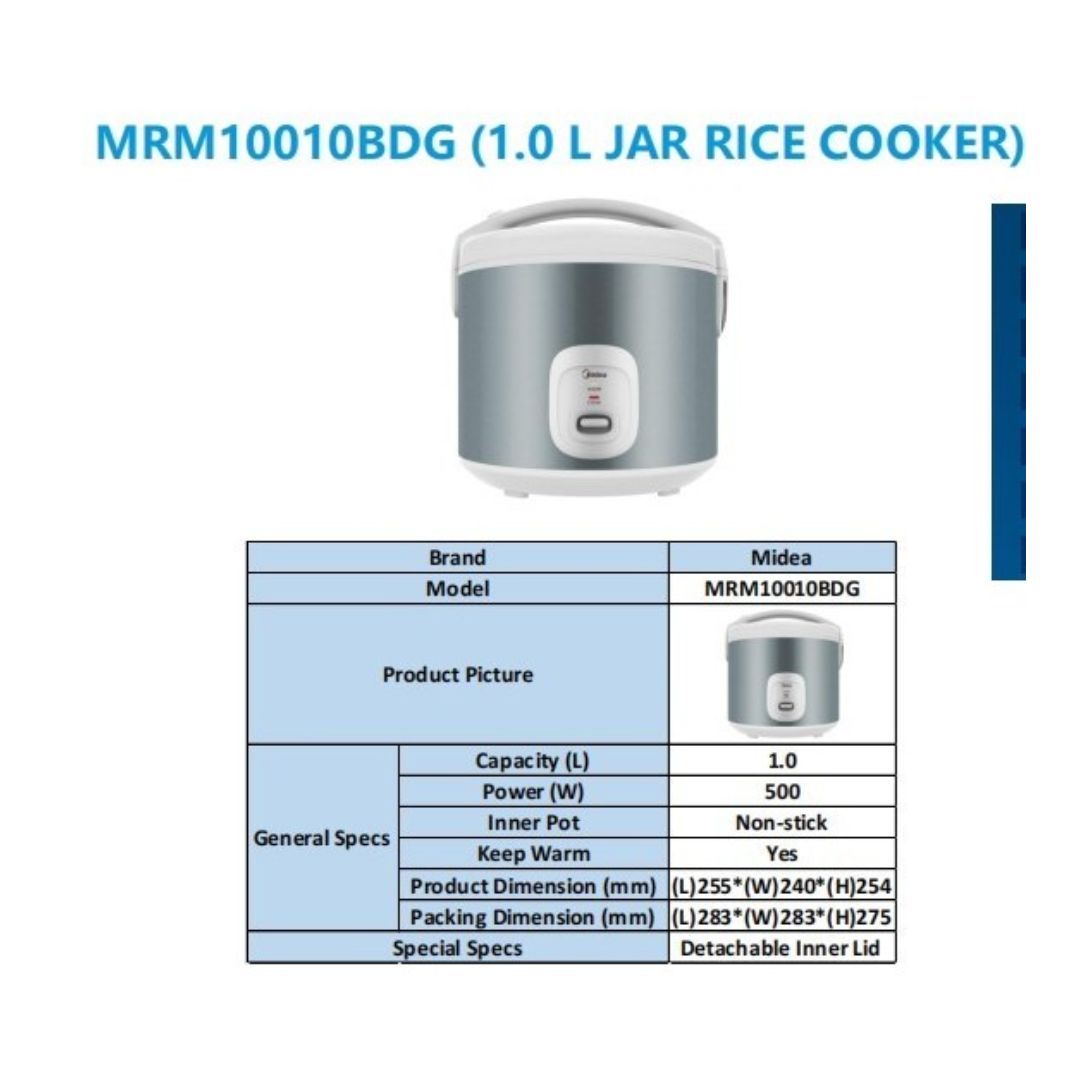Midea Periuk Nasi 1.0L Jar Rice Cooker periuk nasi MRM10010BDG | Shopee ...