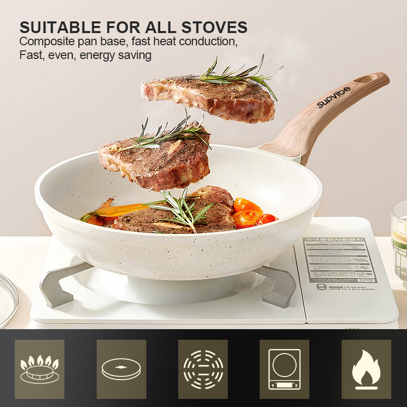 SUPVIBE 20/24/28CM Deep Fry Pan Medical Stone Non-Stick (with lid) PFOA ...