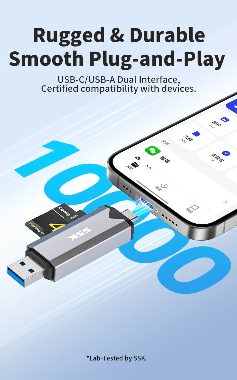 SSK 2-In-1 Micro SD TF Card Reader High-Speed Transfer Type C USB 3.0 ...