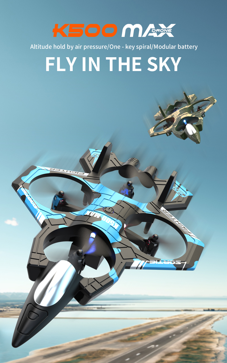 K500Max Fighter Jet Quadcopter Drone Stunt Light RC Airplane Four Channels Hovering High ...