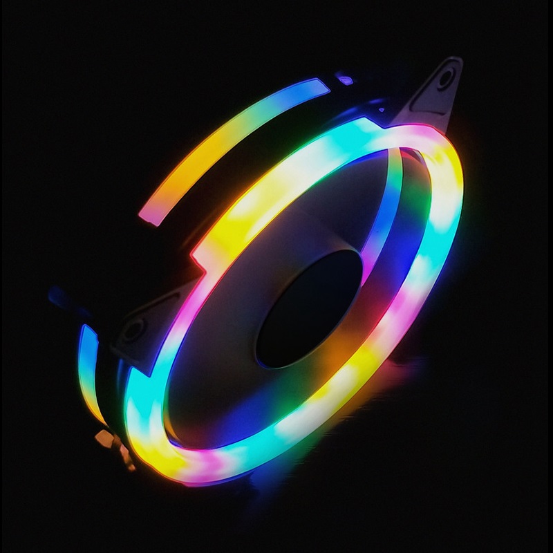 RGB PC Fan Dual Ring LED 12cm 120mm Cooling Fan Rainbow Colourful Kipas ...