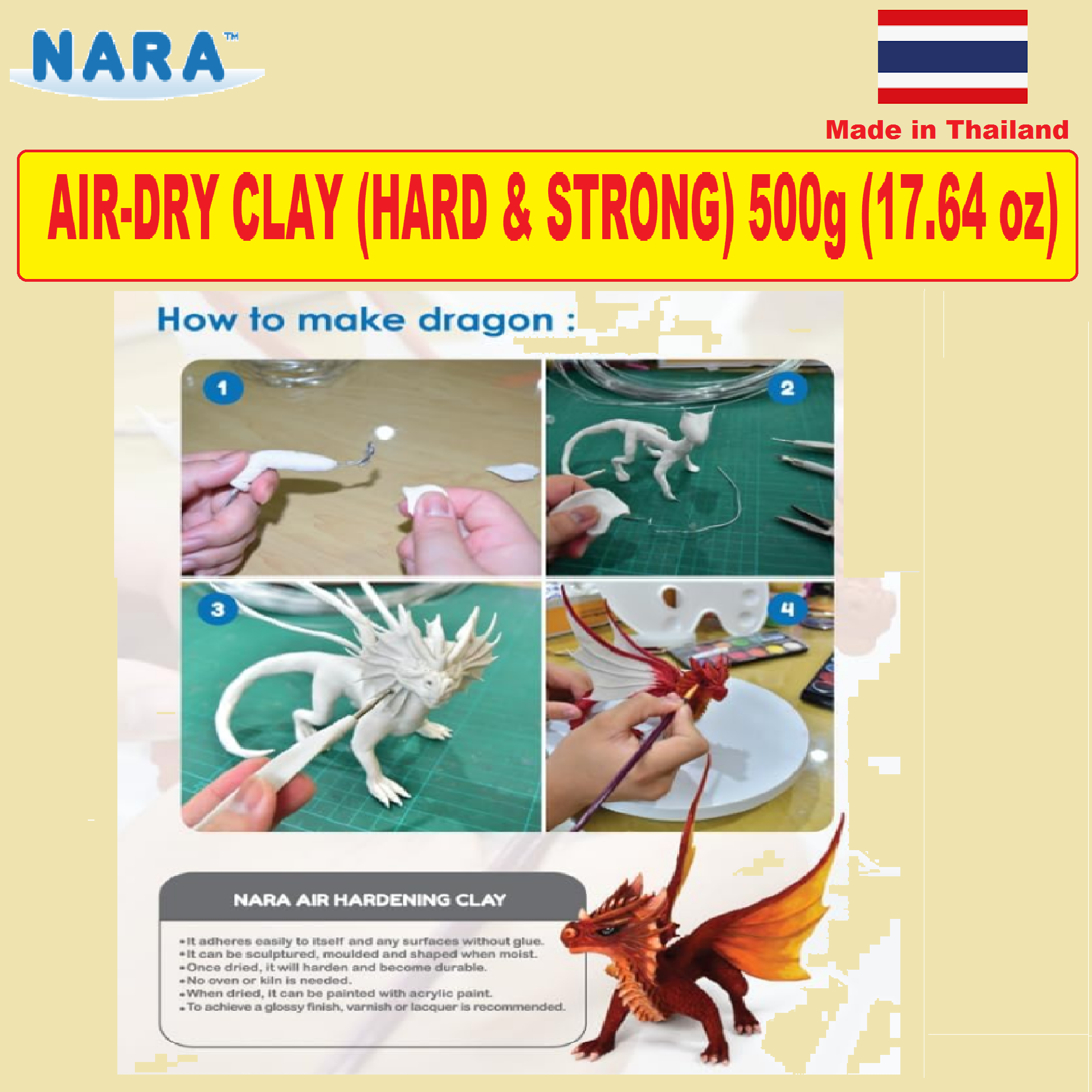 NARA Air Dry Clay (Hard & Strong), 500g. (1.1 lbs.) Block, for ...