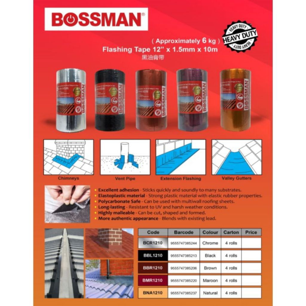 BOSSMAN Flashing Roofing Sealing Tape / Dry Fix Bitumen / Getah Bumbung ...