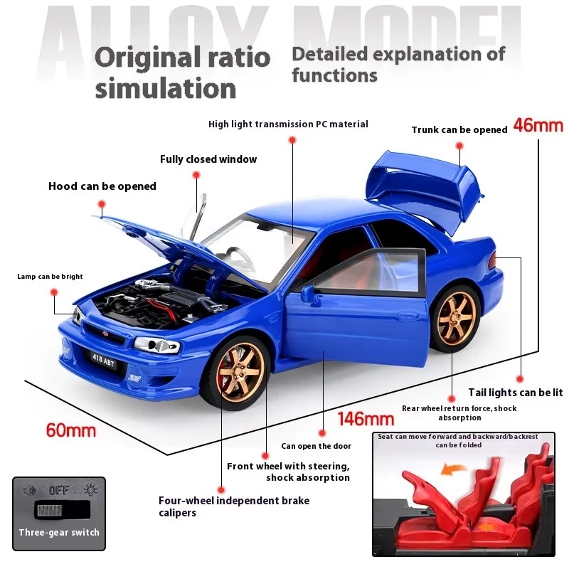 🇲🇾LJS1 Subaru Impreza STI WRX compact Rally JDM 1:32 Alloy Diecast ...