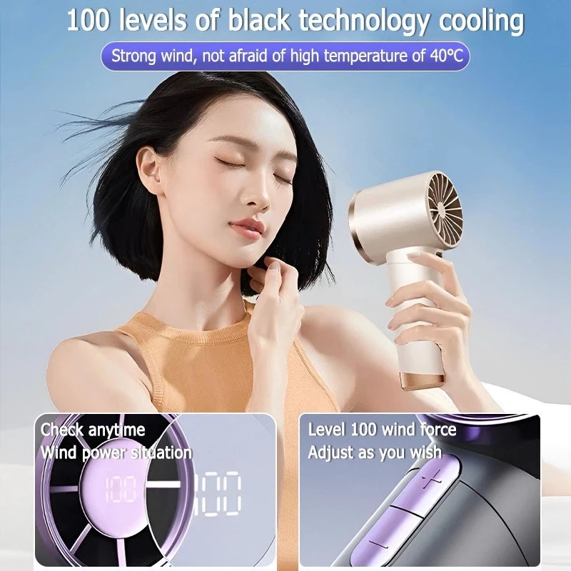 Mini Fan Rechargeable Strong Wind - 100 Speed Settings, Digital Display ...